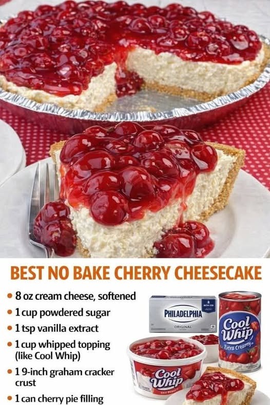 No-Bake Cherry Cheesecake – Creamy Classic Dessert with Cherry Topping ...